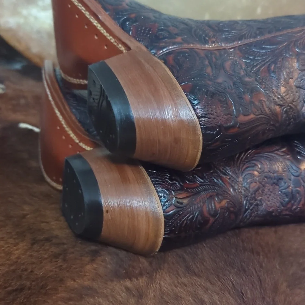 Boulet | Shoes | Boulet 3237 Ladies Floral Tooled Leather Cowboy ...